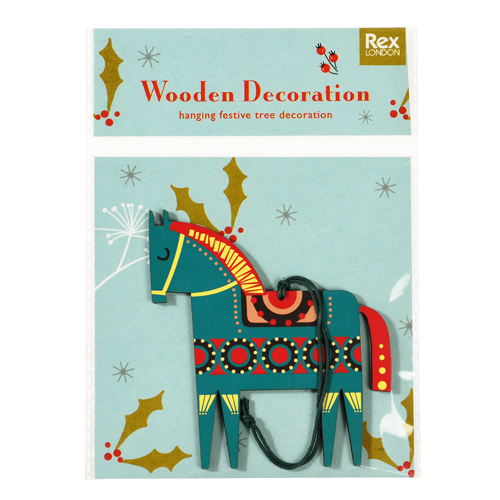 ﻿Wooden hanging Christmas decoration - Green horse | ﻿Rex London