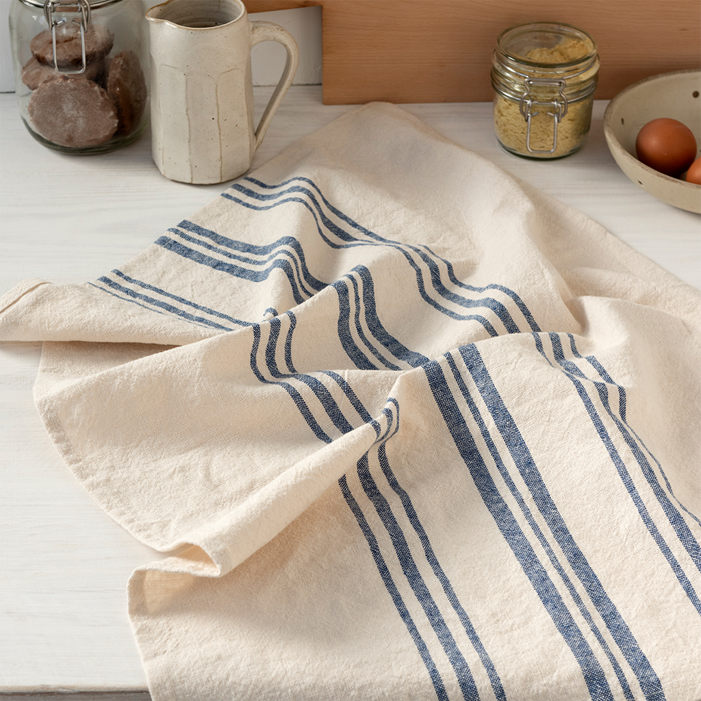 Pure Belgian linen tea towel - Blue stripe | ﻿Rex London
