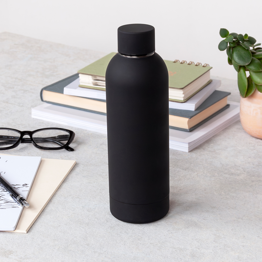 Rubber coated steel bottle 500ml - Black | ﻿Rex London