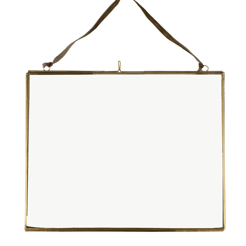 Landscape double sided glass and brass metal hanging frame (25 x 20cm ...