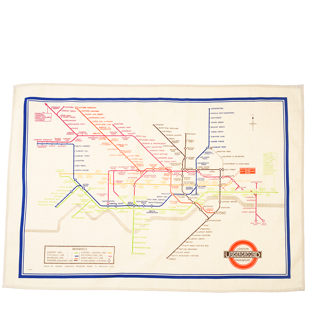 Cotton tea towel - TfL Heritage Tube Map | ﻿Rex London