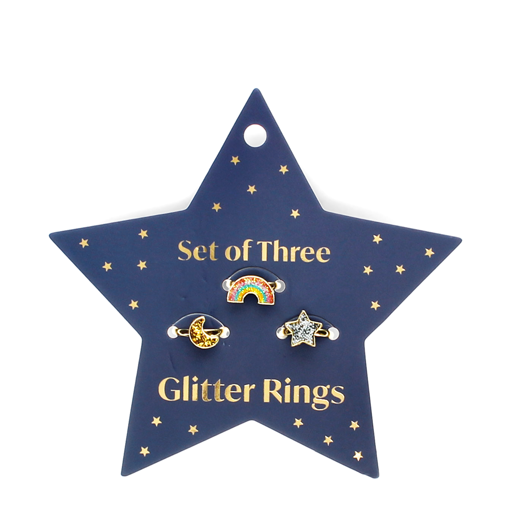 Glitter rings (set of 3) - Star, rainbow & moon | ﻿Rex London