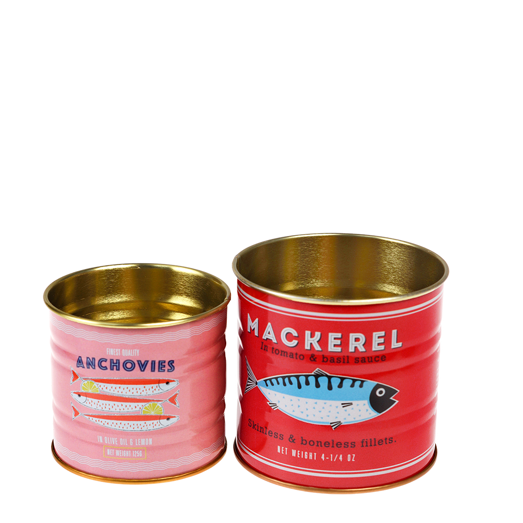 Mini storage tins (set of 2) - Fish MACKEREL & ANCHOVIES | ﻿Rex London