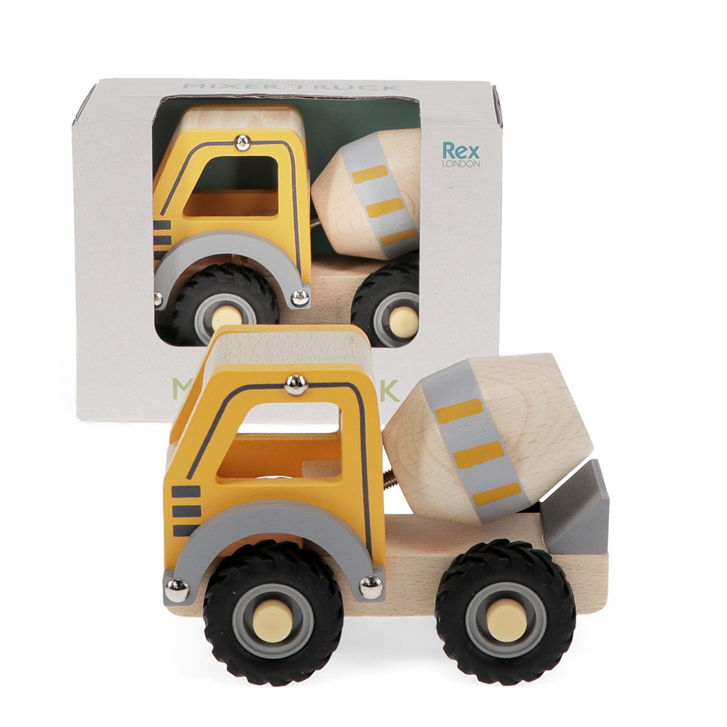 Wooden push along vehicle toy - Cement mixer (yellow) | ﻿Rex London