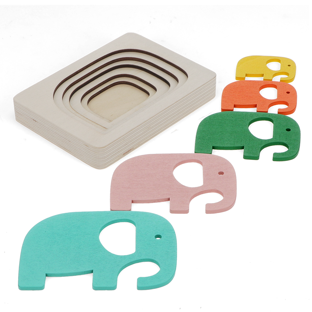 Wooden layered puzzle (5 pieces) - Elephant | ﻿Rex London