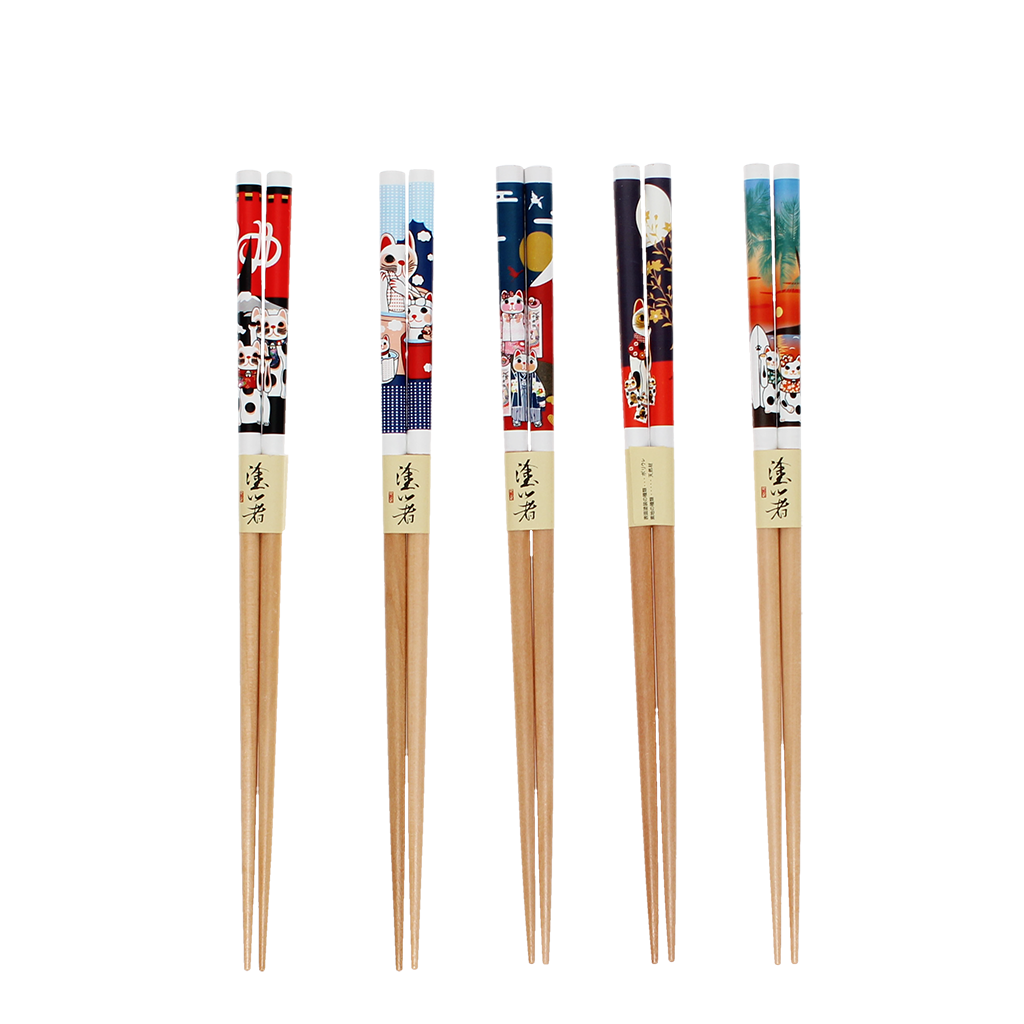 Wooden chopsticks (pack of 5 pairs) - Beckoning cats | ﻿Rex London