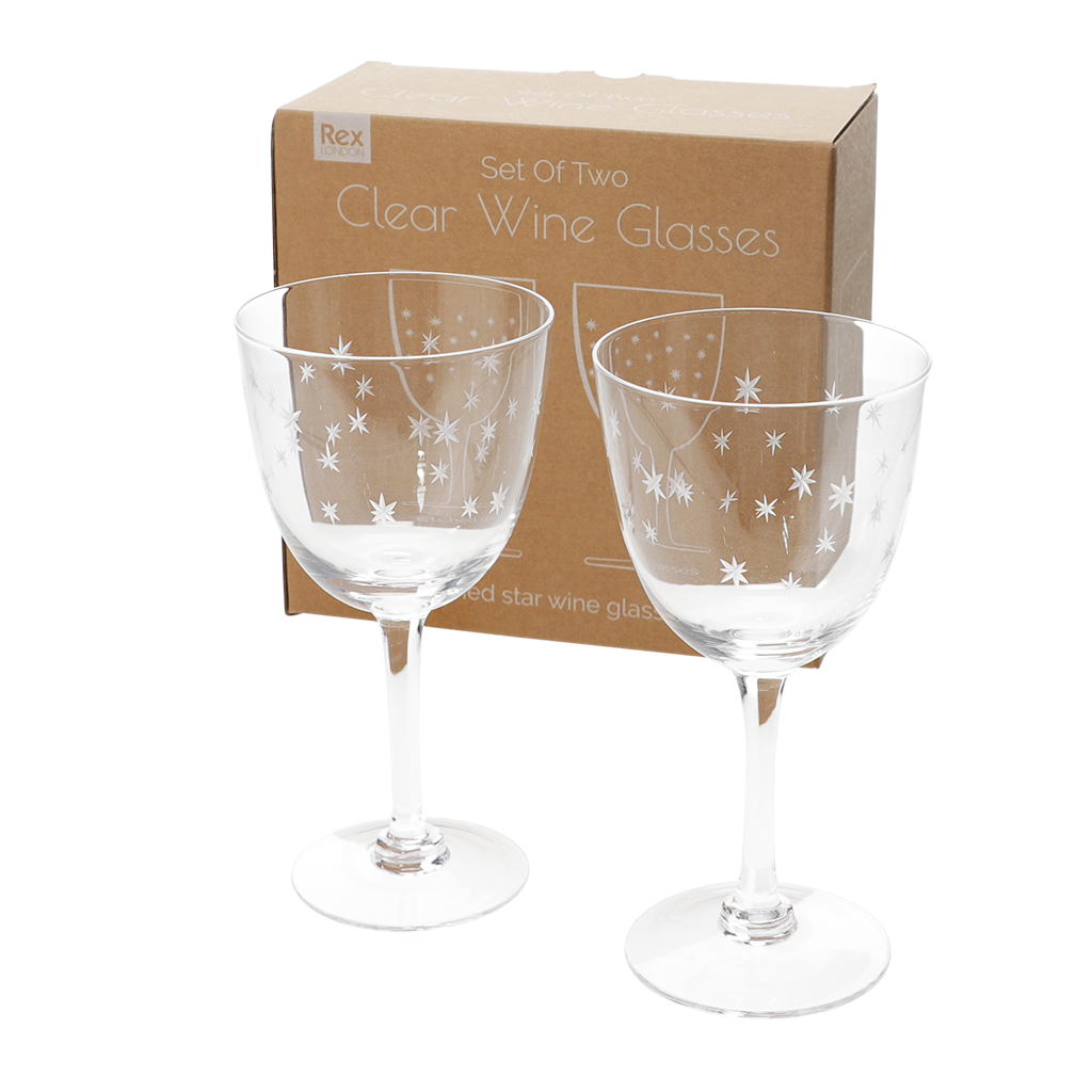 Etched star wine glasses 250ml (set of 2) - Clear | ﻿Rex London