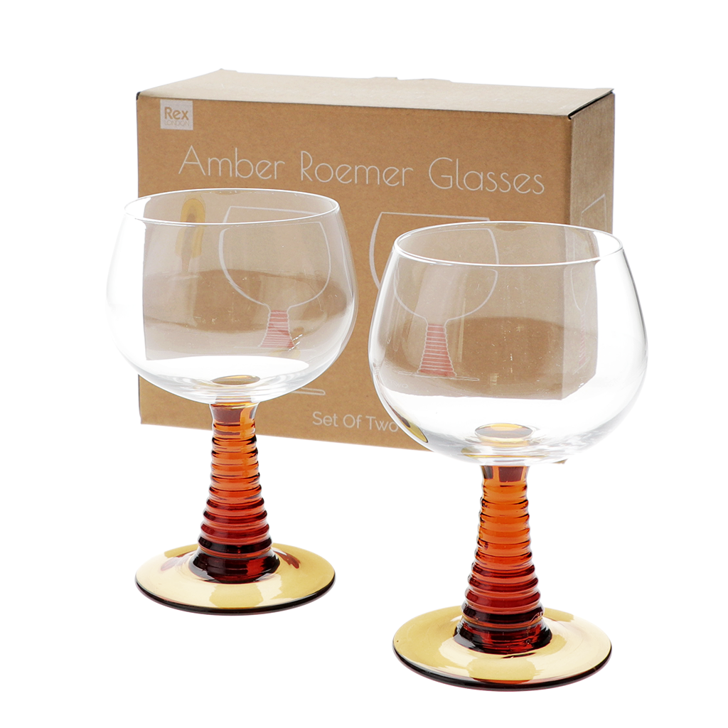 Retro roemer glasses 350ml (set of 2) - Amber | ﻿Rex London