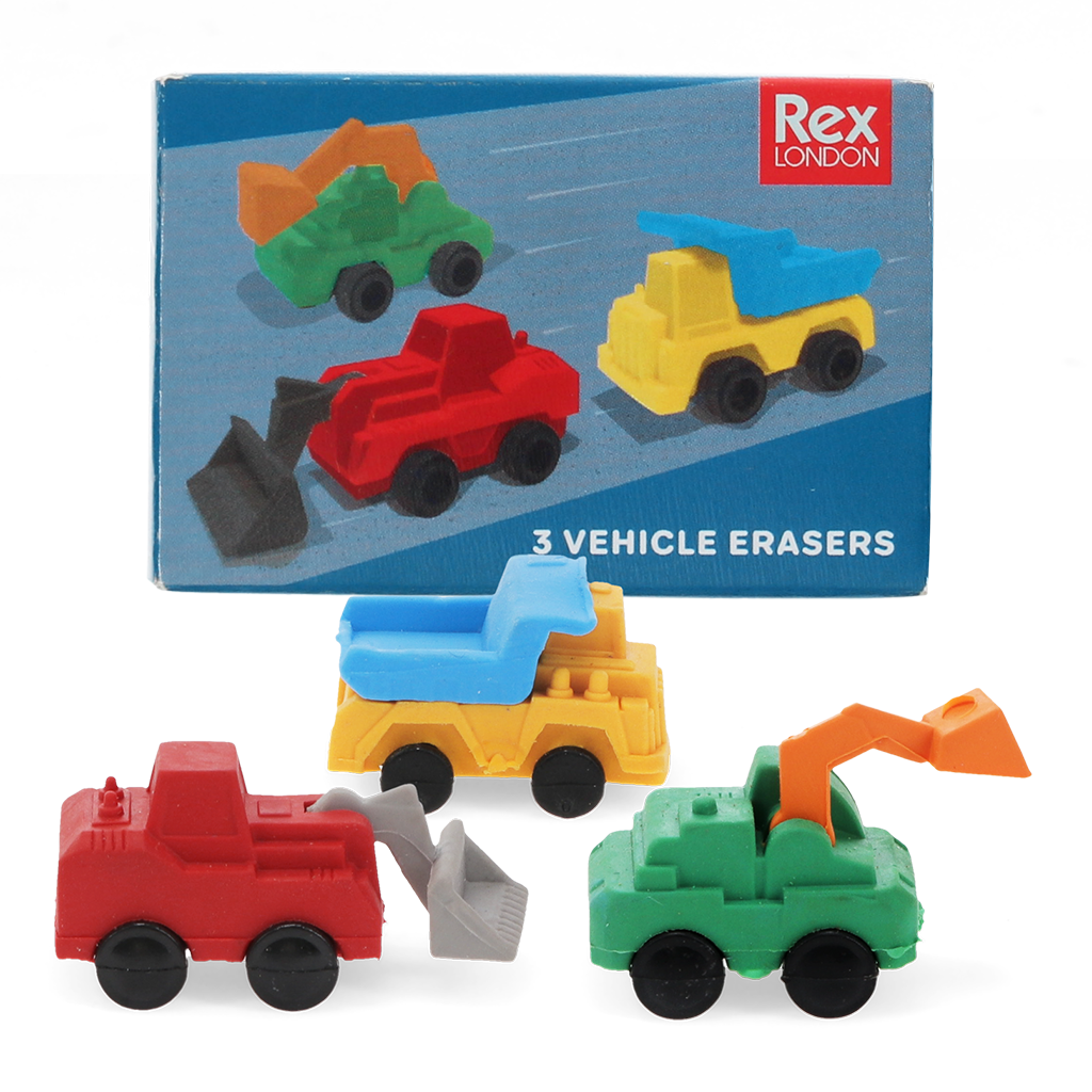 Erasers (set of 3) - Construction vehicles | ﻿Rex London