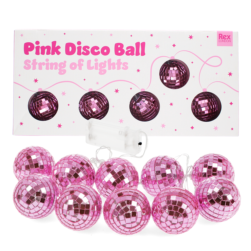 String of 10 LED disco ball lights - Pink | ﻿Rex London