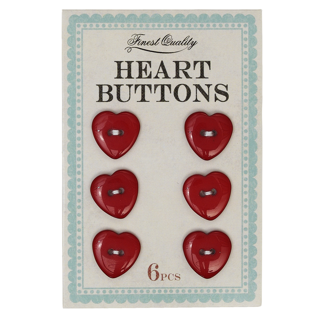 PACK OF 6 RED HEART BUTTONS | ﻿Rex London