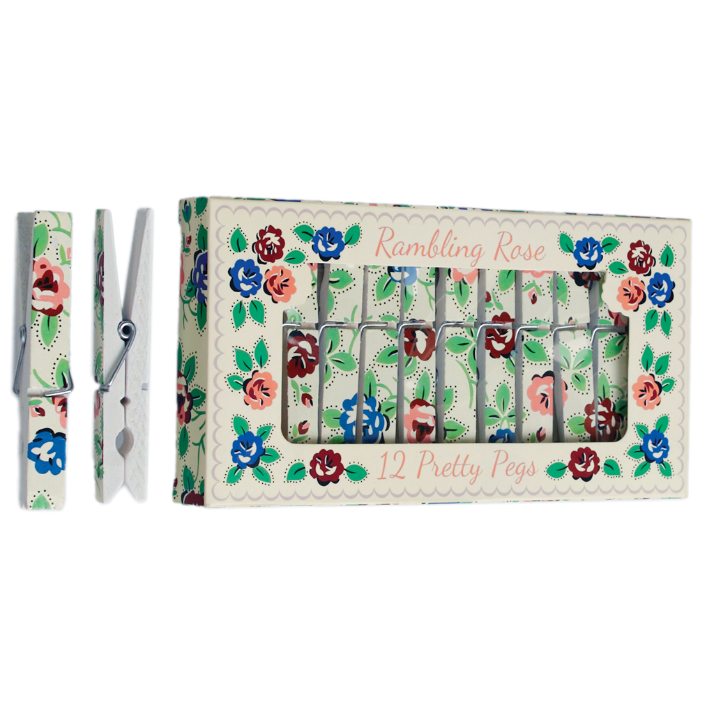 SET 12 RAMBLING ROSE CLOTHES PEGS | ﻿Rex London