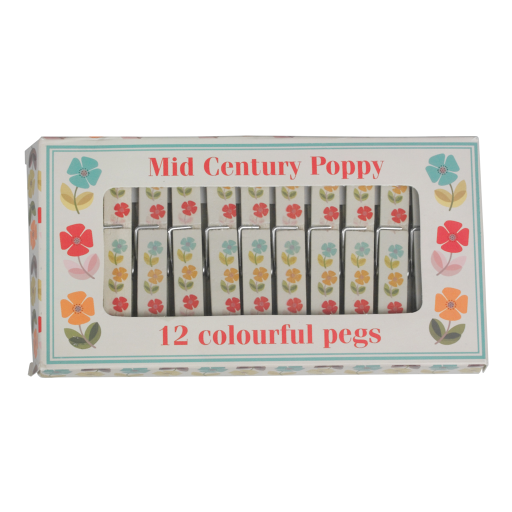 SET OF 12 MID CENTURY POPPY CLOTHES PEGS | ﻿Rex London