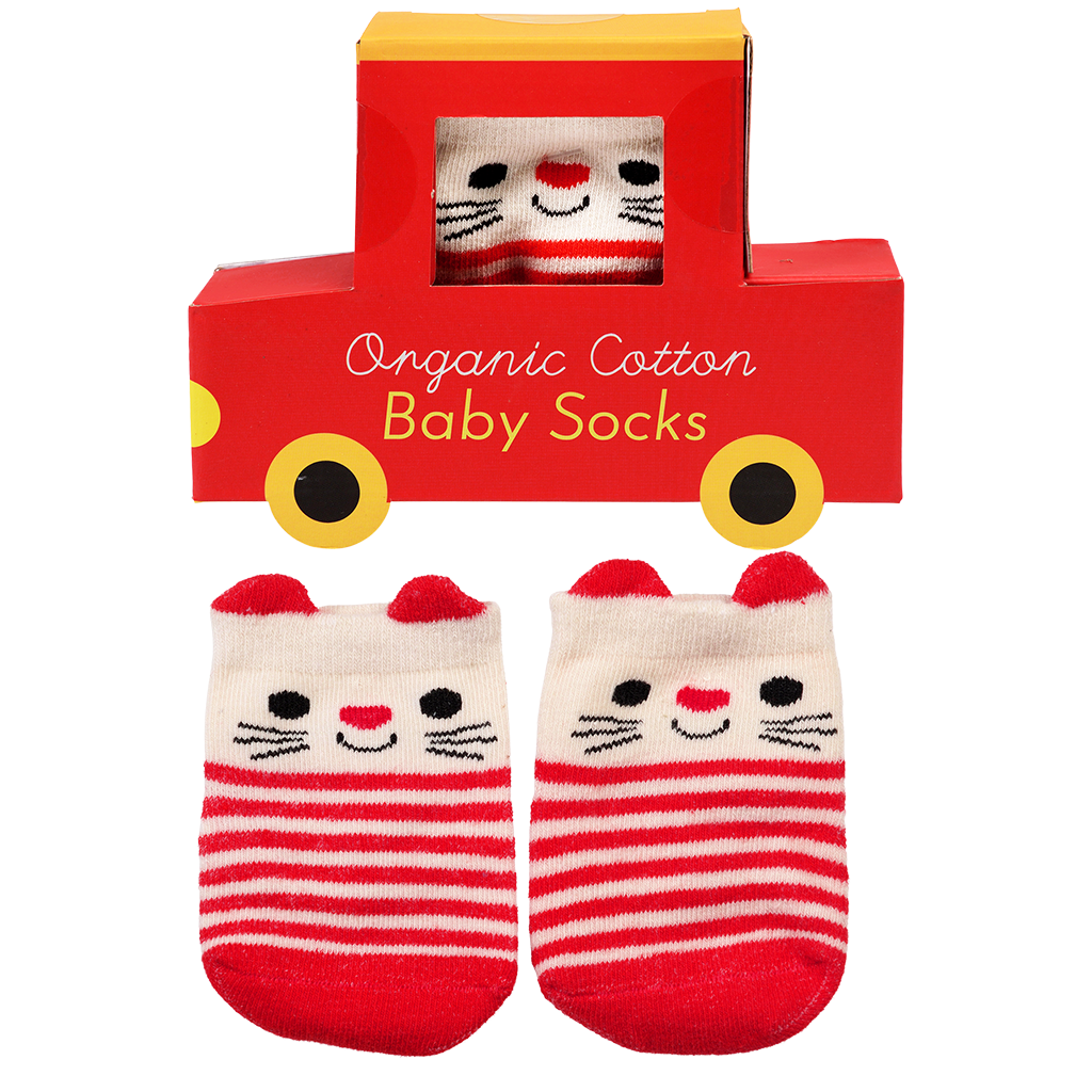 Pair of baby socks - Red cat | ﻿Rex London