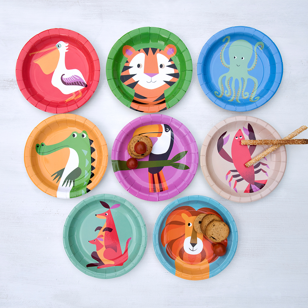 8 COLOURFUL CREATURES PAPER PLATES | ﻿Rex London