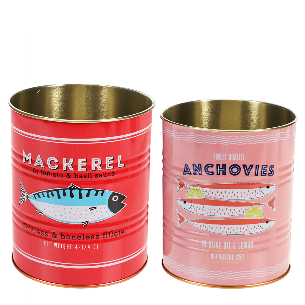 Medium storage tins (set of 2) - Fish MACKEREL & ANCHOVIES | ﻿Rex London