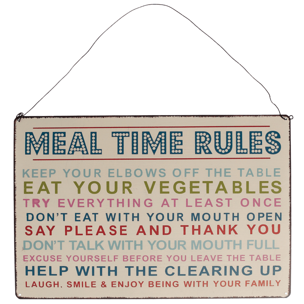 Meal Time Rules Hanging Metal Sign | ﻿Rex London