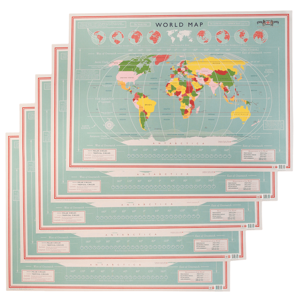 World Map Wrapping Paper (5 Sheets) | ﻿Rex London