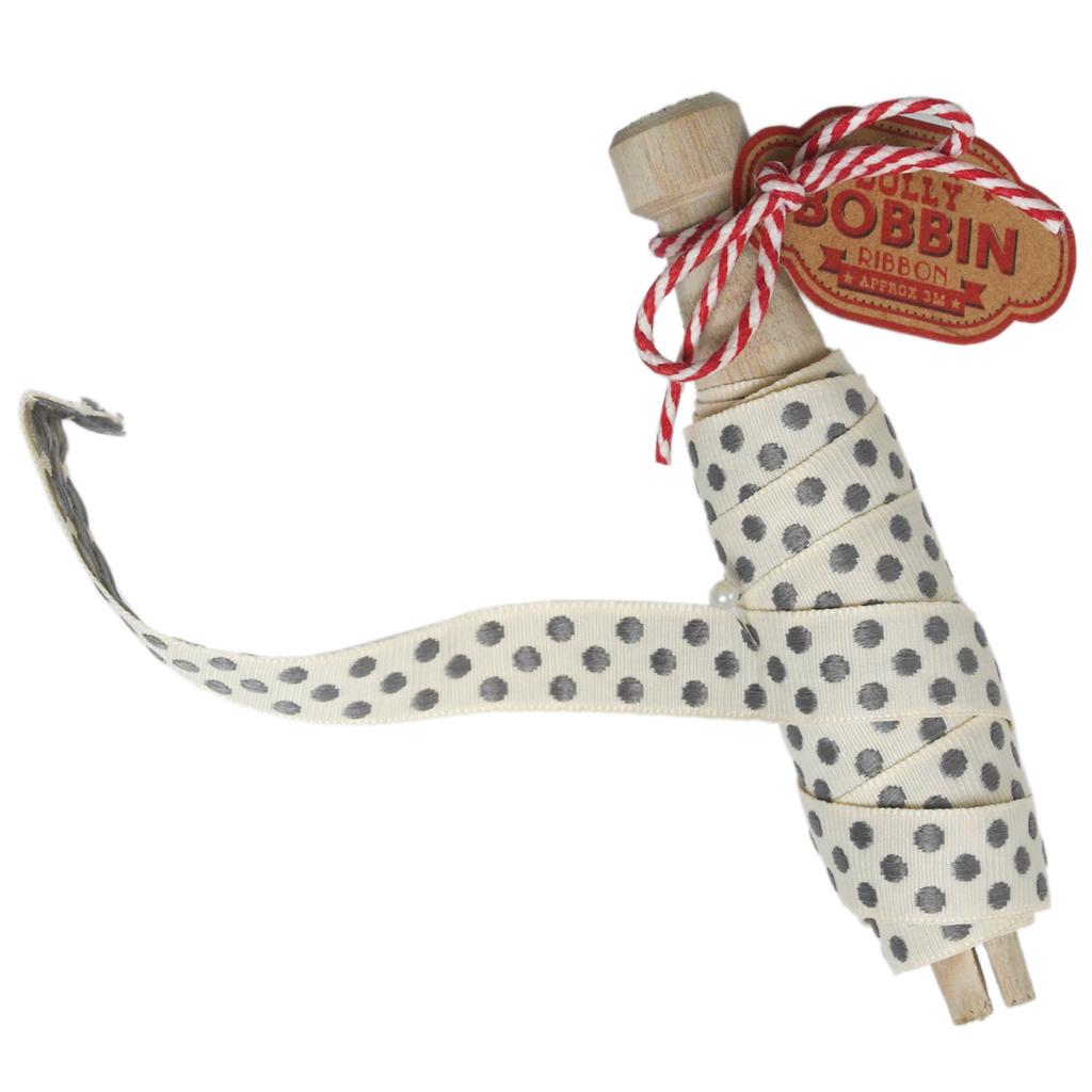 Dolly Bobbin Ribbon Grey Spots | ﻿Rex London