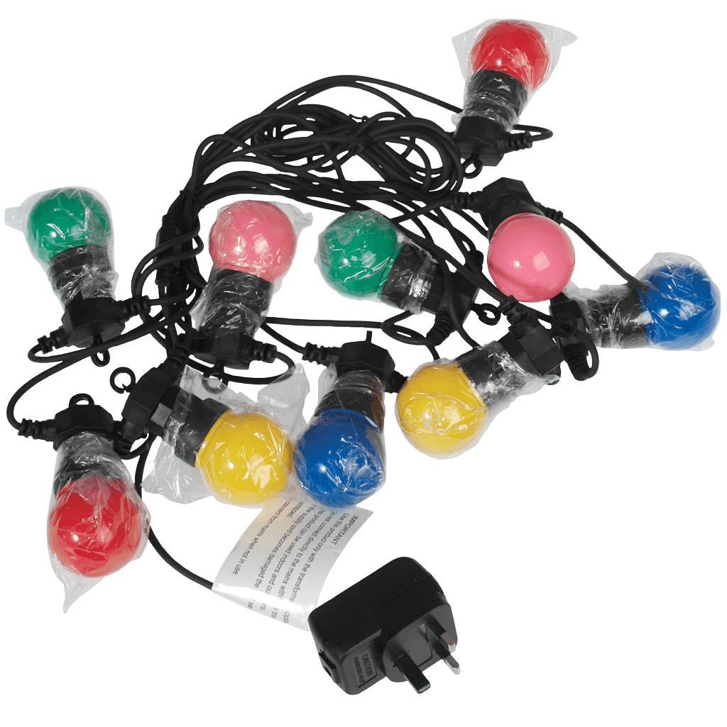 String Of 10 Multicoloured Festoon Lights British Standard 3 Pin Plug ...