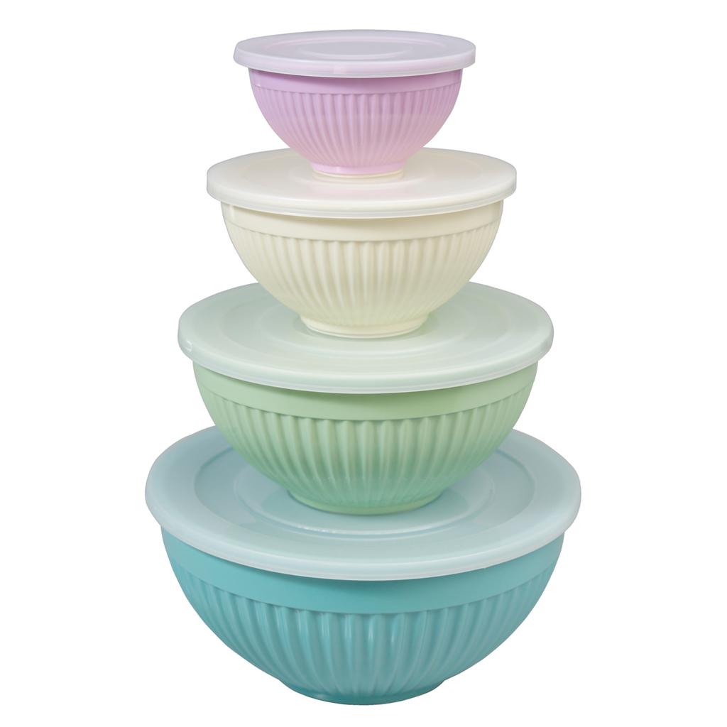 Set Of 4 Ridged Melamine Stacking Bowls With Lids | ﻿Rex London