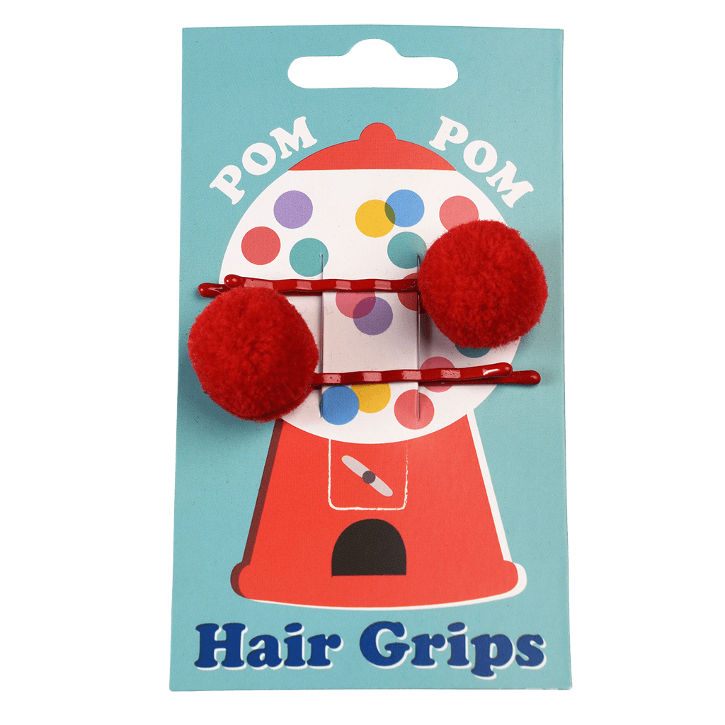 Red Pom Pom Hair Grips | ﻿Rex London
