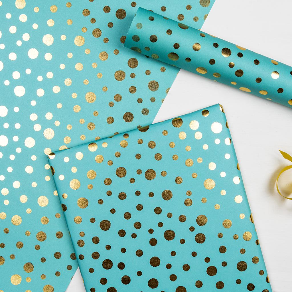 Gold Spot Sea Mist Wrapping Paper | ﻿Rex London
