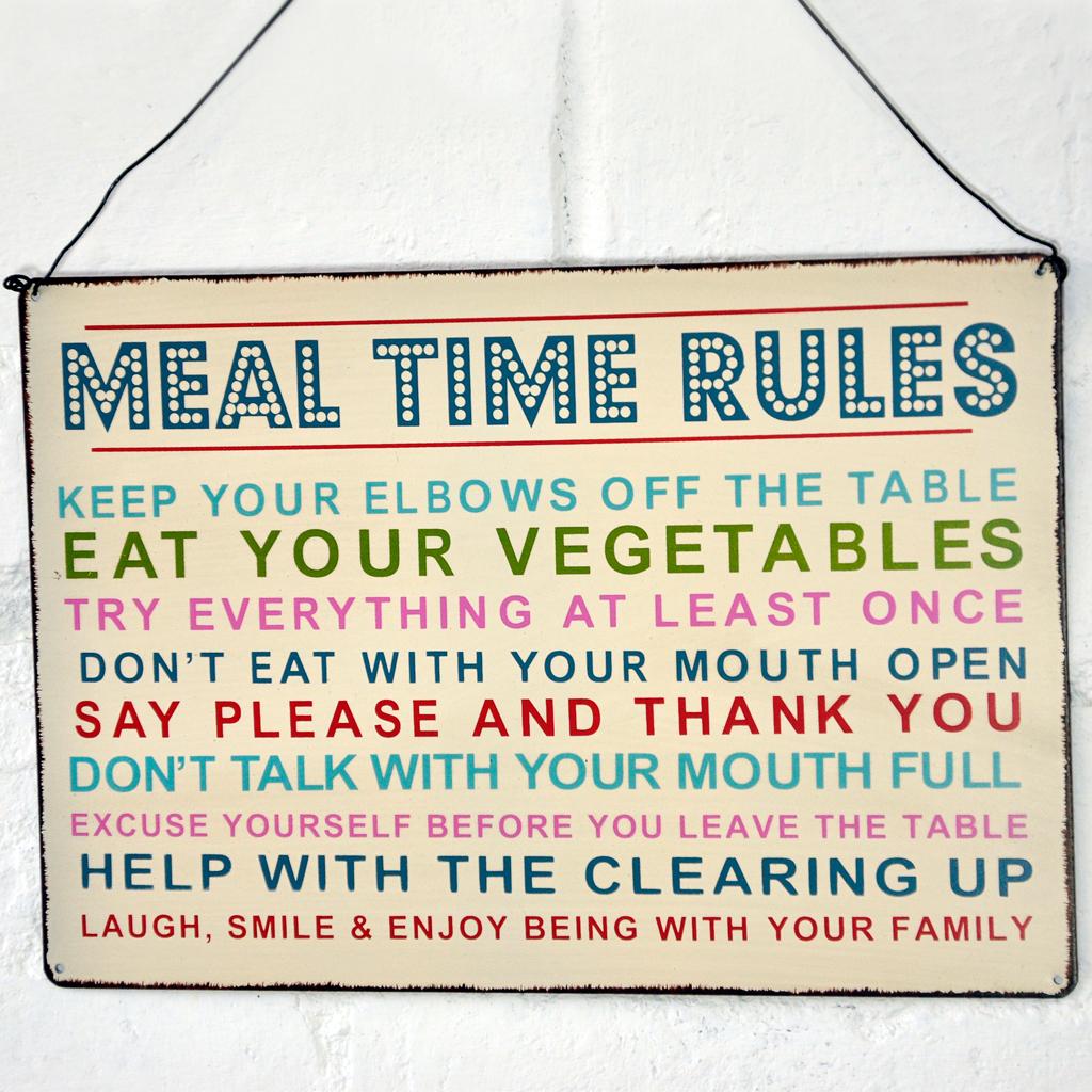 Meal Time Rules Hanging Metal Sign | ﻿Rex London