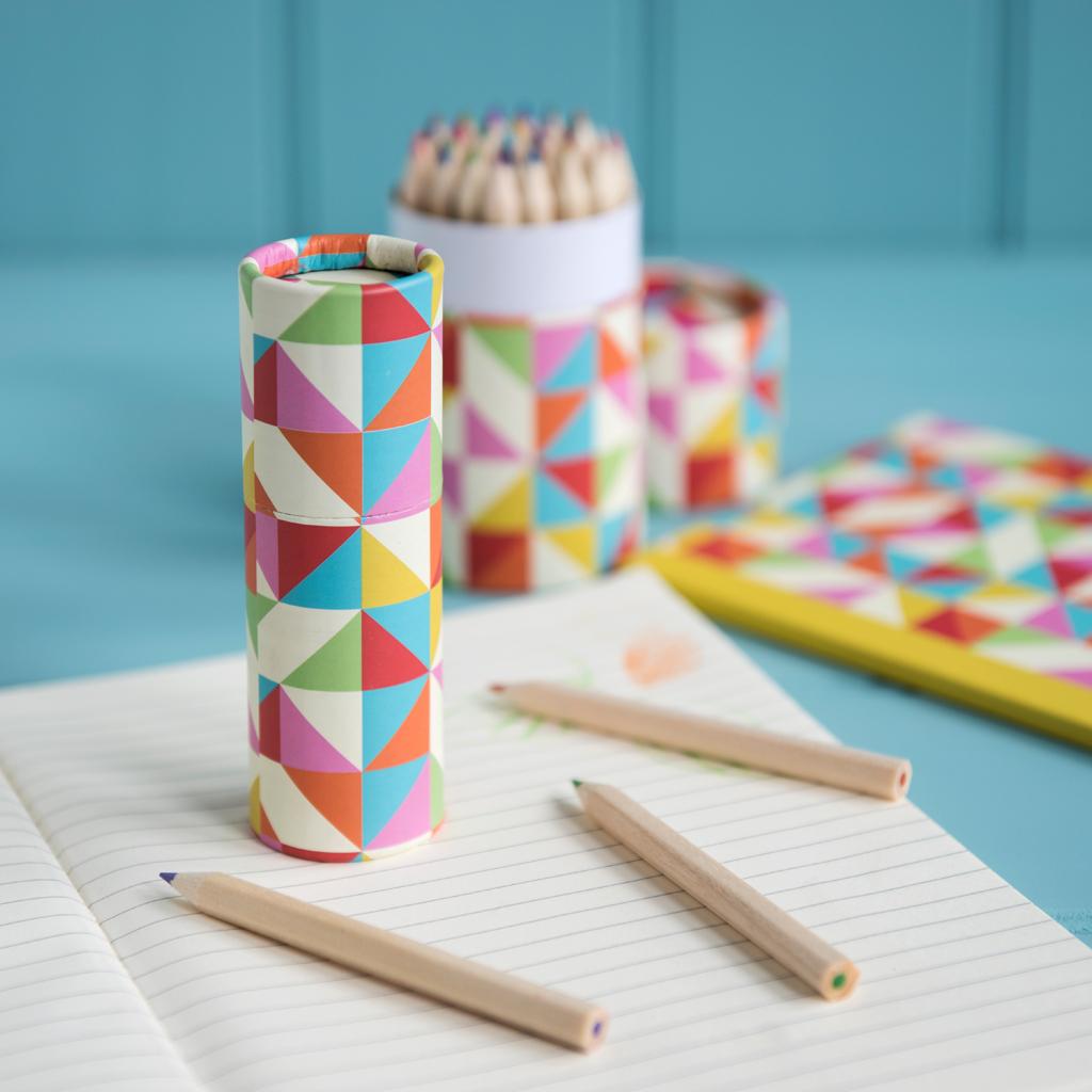 Set Of 12 Colouring Pencils Multicolour Geometric Design | ﻿Rex London
