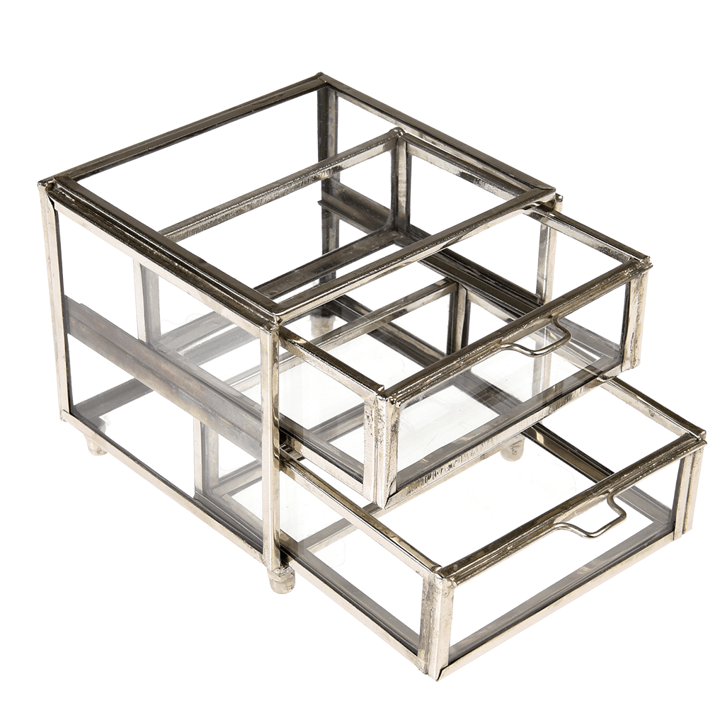 two Drawer Brass Box In Silver rex London