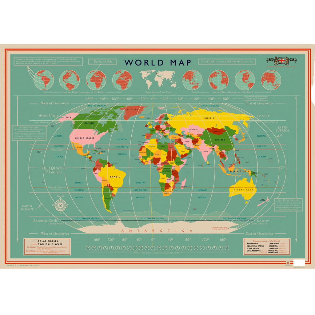 World Map Wrapping Paper (5 Sheets) | ﻿Rex London