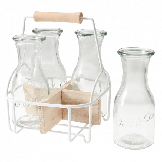 Set Of 4 Glass Carafes In Carrier | ﻿Rex London