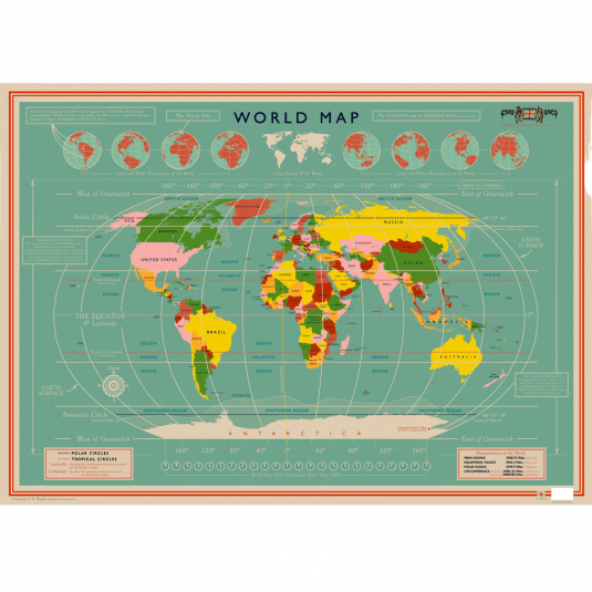 World Map Wrapping Paper (5 Sheets) | ﻿Rex London