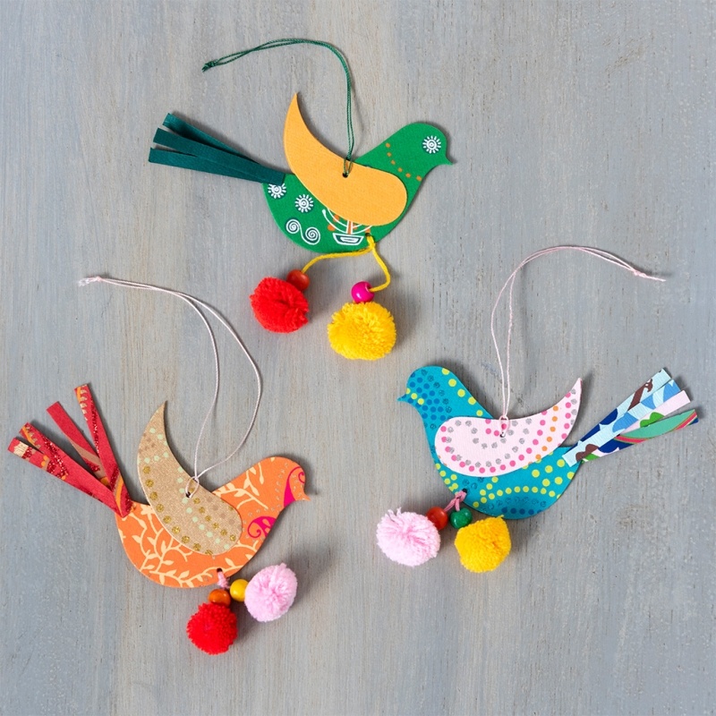 Hanging Paper Bird Decorations With Pom-Poms (set Of 3) | ﻿Rex London