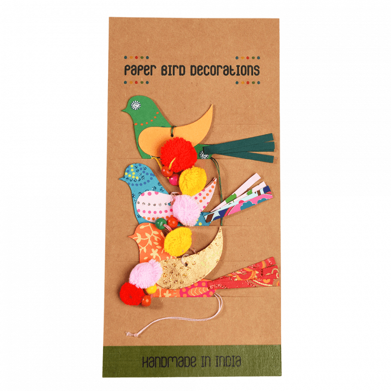 Hanging paper bird decorations with pom-poms (set of 3) | ﻿Rex London