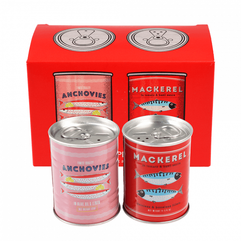 Tin salt and pepper shakers - Fish MACKEREL & ANCHOVIES | ﻿Rex London
