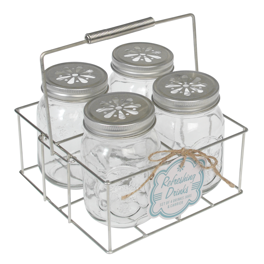 Set Of 4 Drinking Jars With Carrier | Rex London