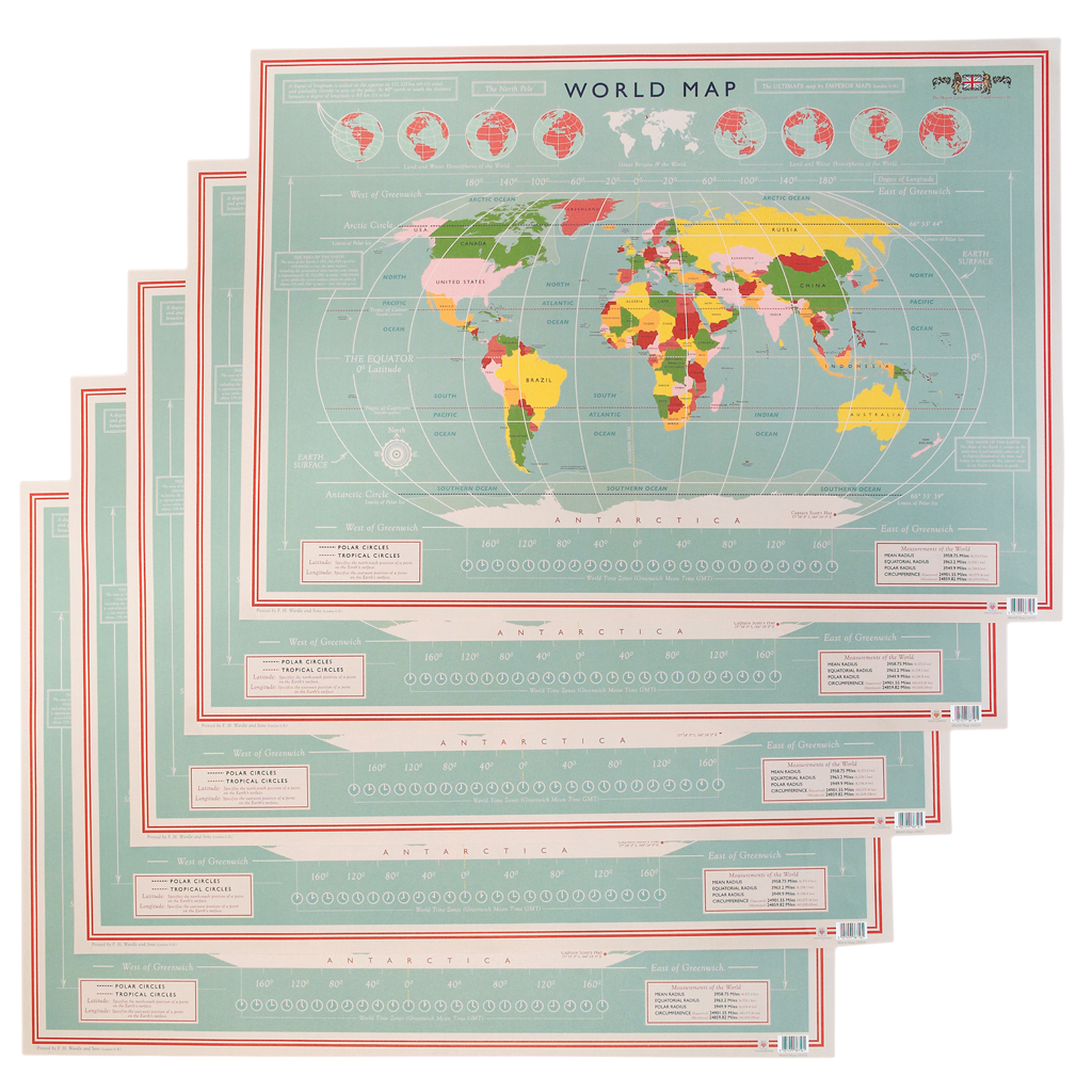World Map Wrapping Paper (5 Sheets) | Rex London