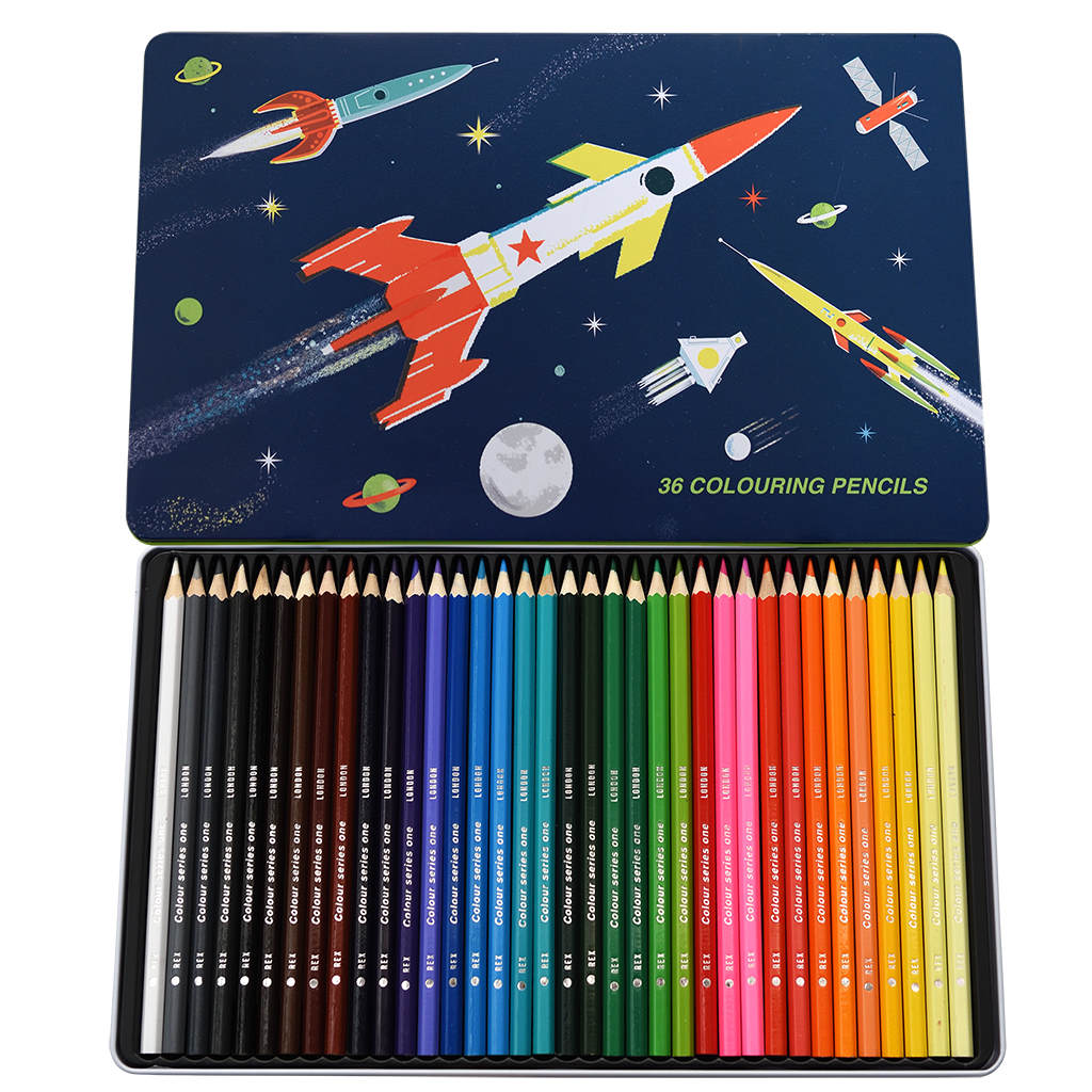 Space Age 36 Colouring Pencils In A Tin | Rex London