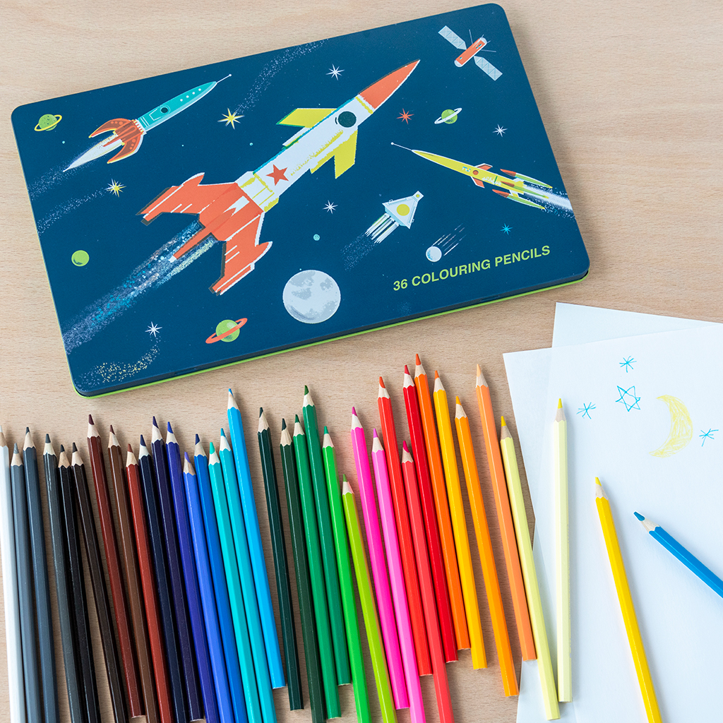Space Age 36 Colouring Pencils In A Tin | Rex London