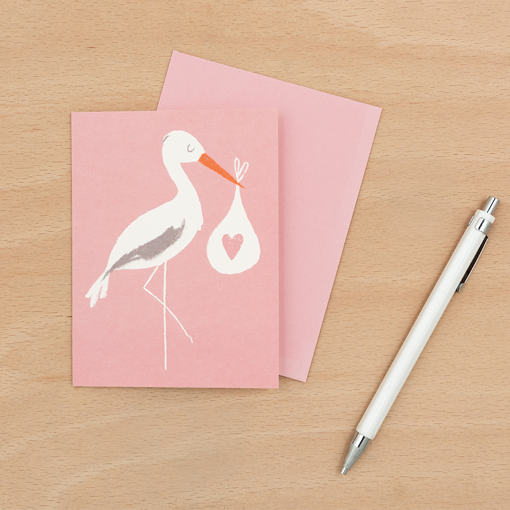 Pink Baby Bundle Stork Card | Rex London (dotcomgiftshop)