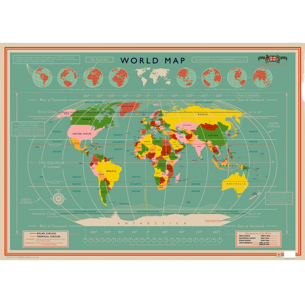 World Map Wrapping Paper (5 Sheets) | Rex London